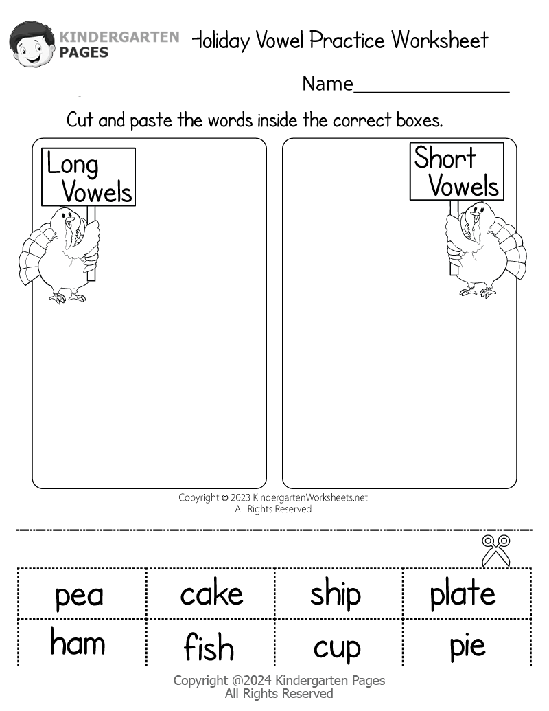 Free Holiday Vowel Practice Worksheet